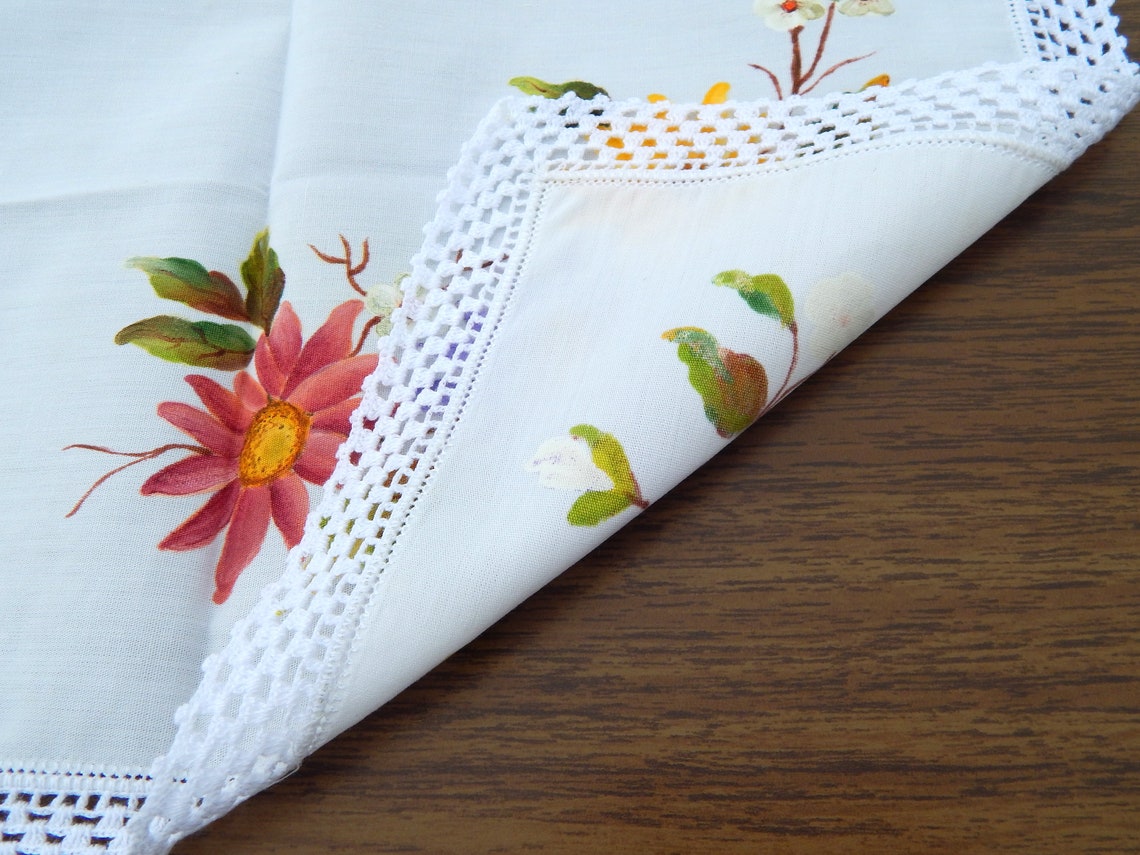 Hand-painted Cotton Doily Lace Border Rectangular Doily Mat - Etsy