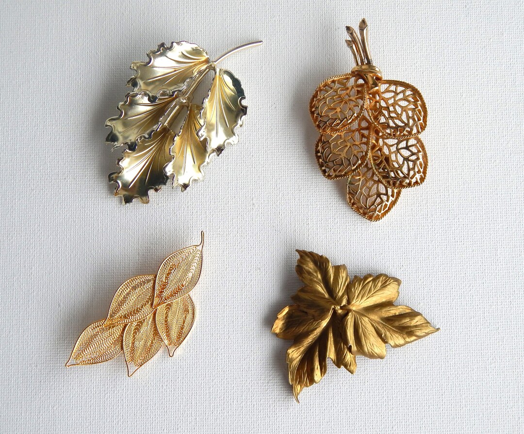 Gold Leaf Pin, Filigree Leaf Pin Gold Tone, Brass Maple Leaf Pin ...