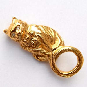 AVON Cat Pin Gold Tone, Golden Cat Rhinestone Eyes Brooch Pin, Cat ...