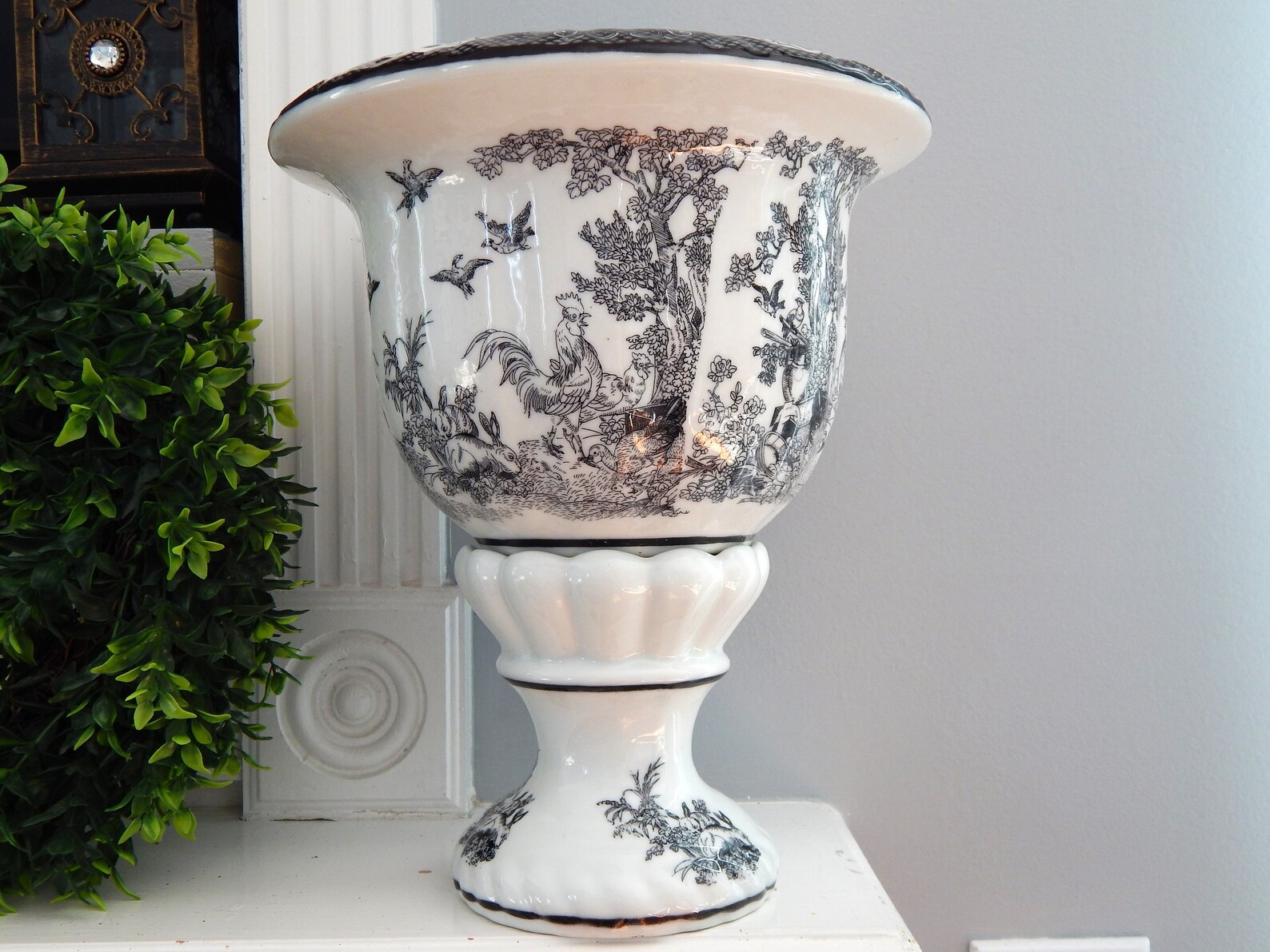 Chinoiserie Toile Planter Black & White Large Footed Urn Vase - Etsy