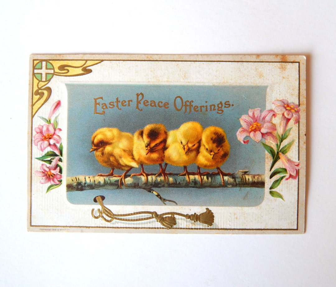 Antique Easter Postcard Easter Peace Offerings Four Chicks on a Branch ...