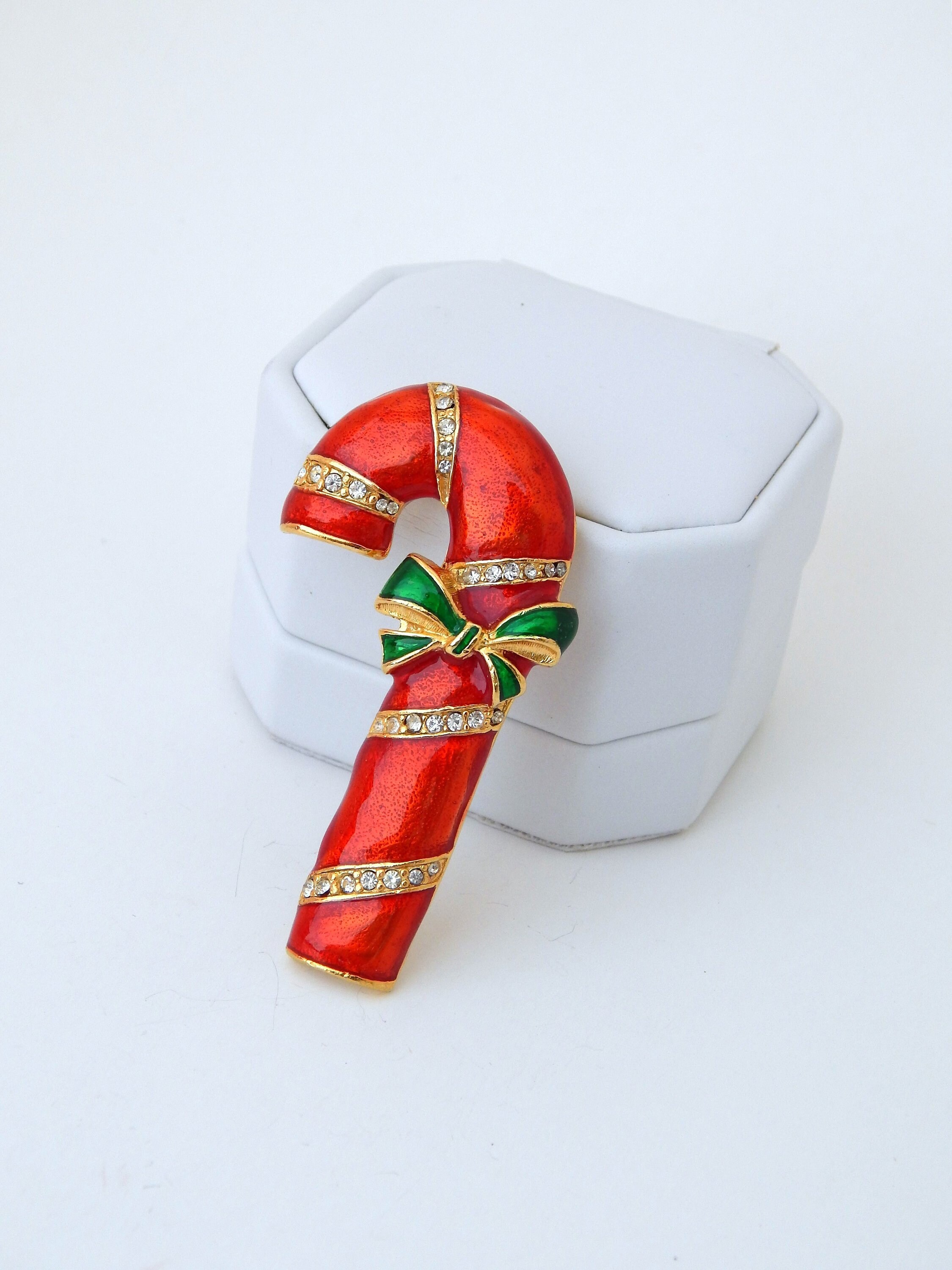 Candy Cane Pin, Rhinestone Enamel Big Candy Cane Pin, Red Green Candy ...