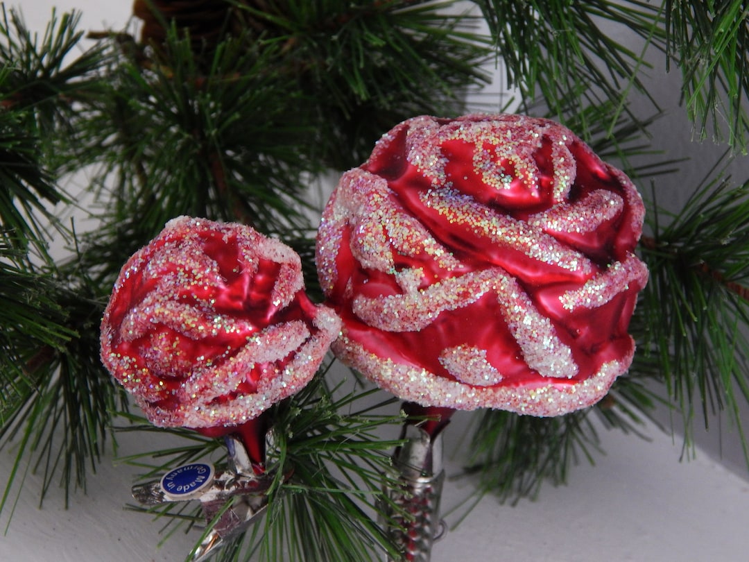 Red Roses Ornaments GERMANY Smith & Hawken Set of 2, Red Rose Clip ...