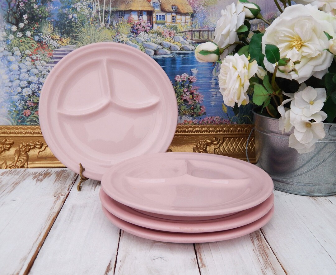 Pink Divided Plates Set of 4 FLAMINGO Wellsville SHELL PINK Sterling ...