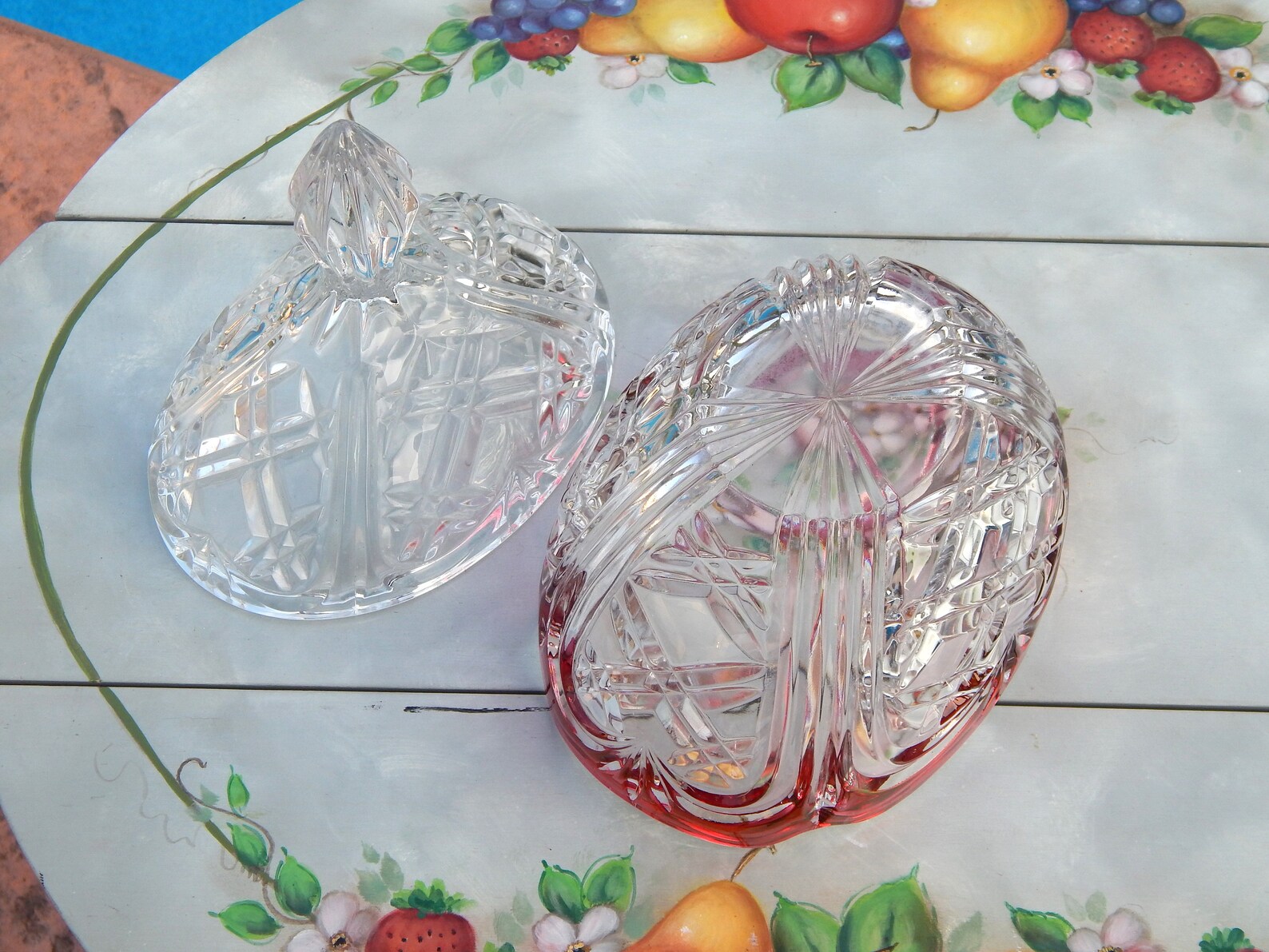 Crystal Candy Dish With Lid and Cranberry Red Band - Etsy