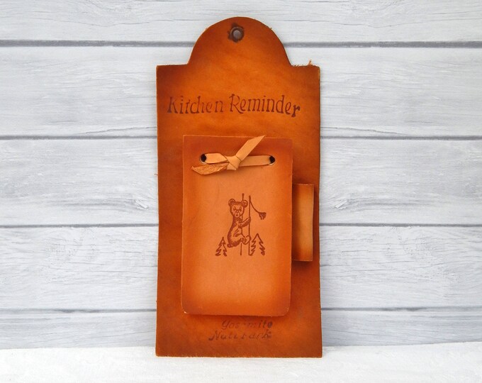 Vintage KITCHEN REMINDER Tooled Leather Wall Handing Notepad - Etsy