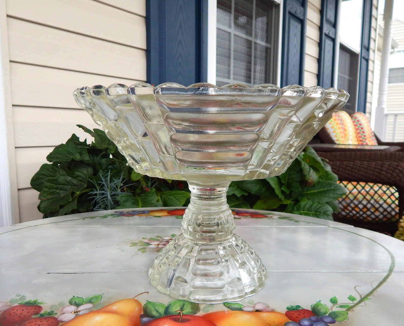 Depression Glass Compote Antique Pressed Glass Pedestal Vase | Etsy