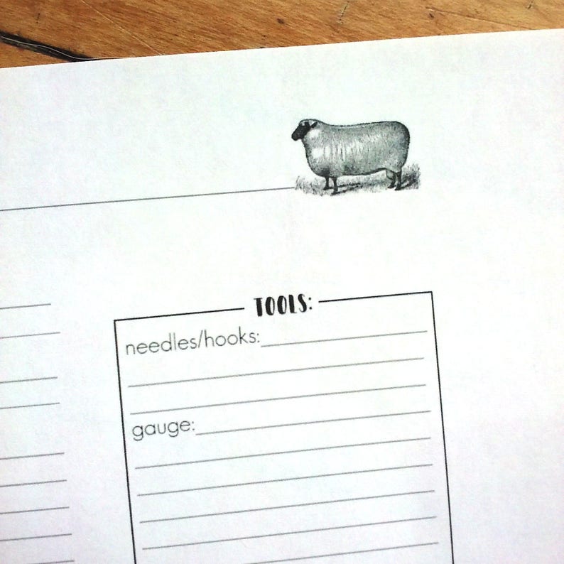 Printable Vintage Sheep Knitting Crochet Project Notes Page 8.5x5 ...