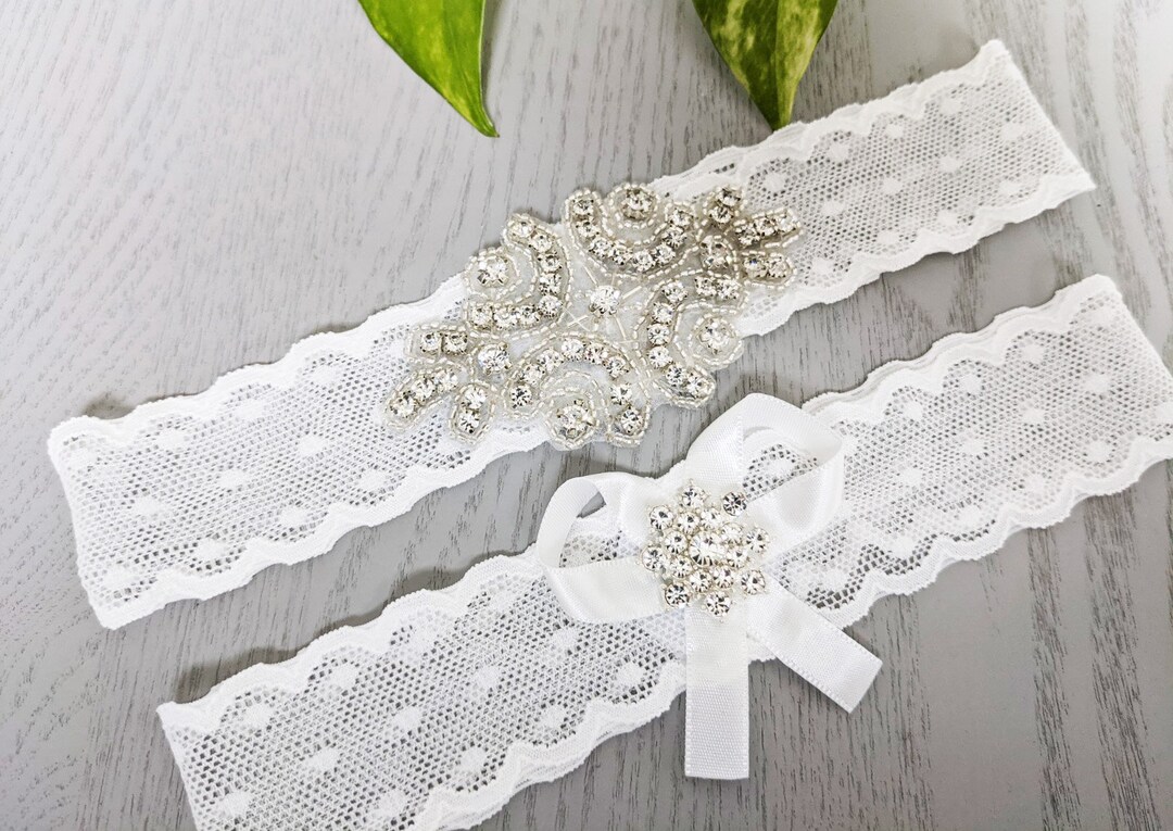 Embroidered Lace Wedding Garter Set With Rhinestones Bridal Garter Set ...