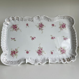 Victoria Rectangular Dresser Tray - Pink Cabbage Roses Large Gilded ...