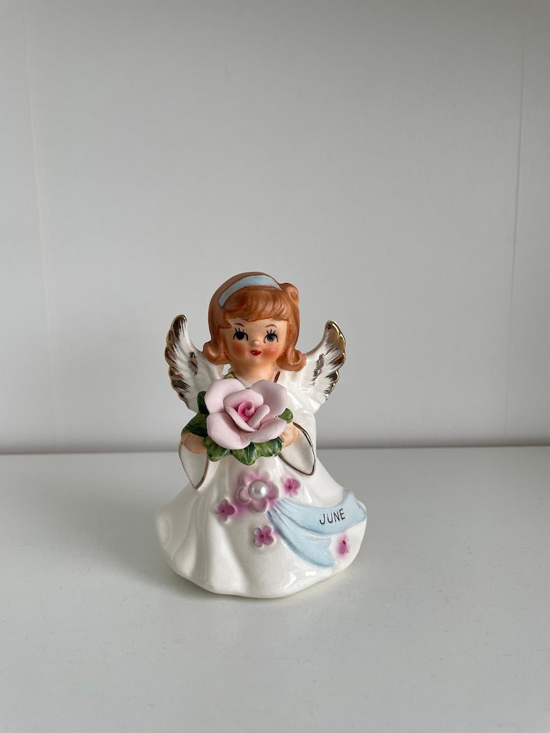 Vintage Lefton June Angel of the Month Figurine With Flower - Etsy