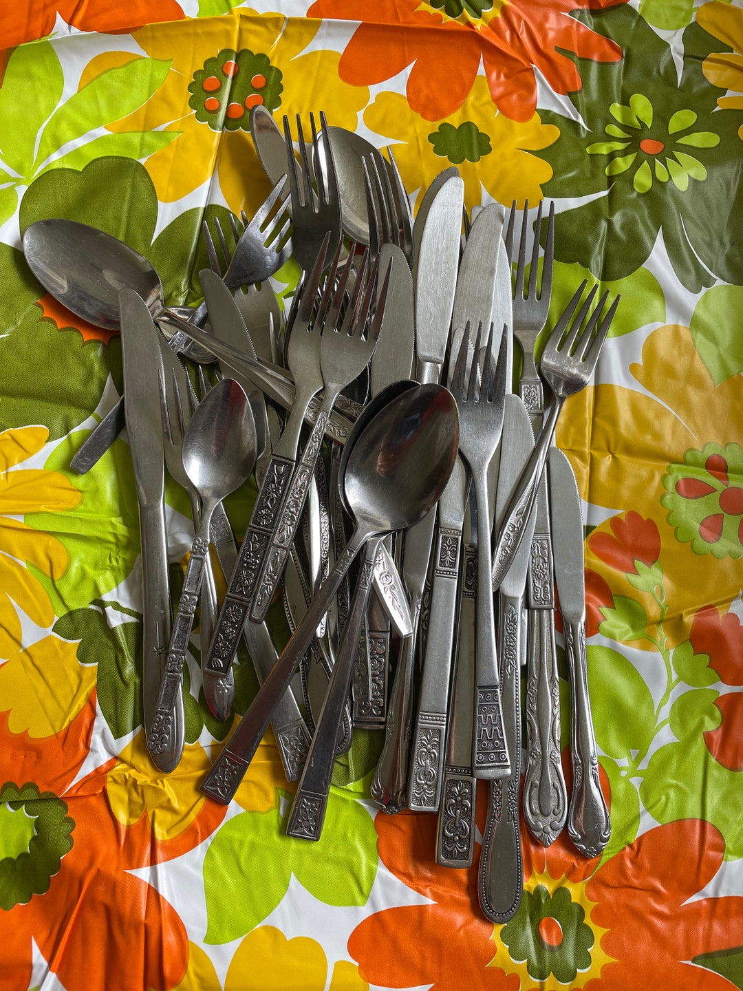 Lot 40 Pcs Mismatched Silverware - Vintage Floral Stainless Steel ...
