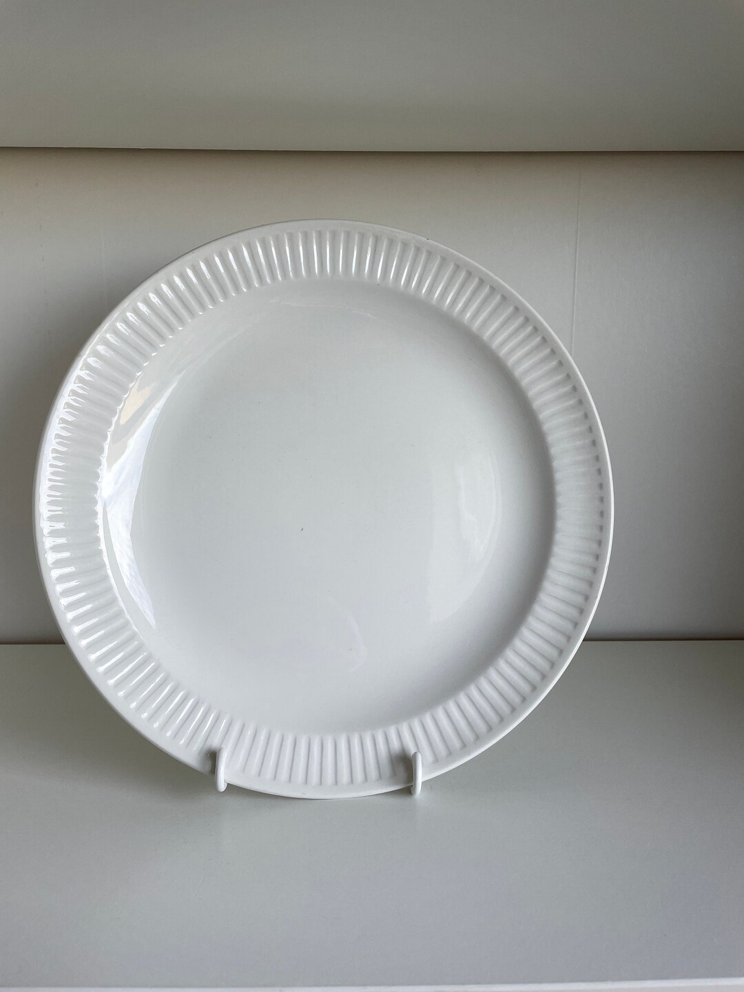 Ironstone Ribbed 10" Plate - Vintage Striped White Dinner Plate ...