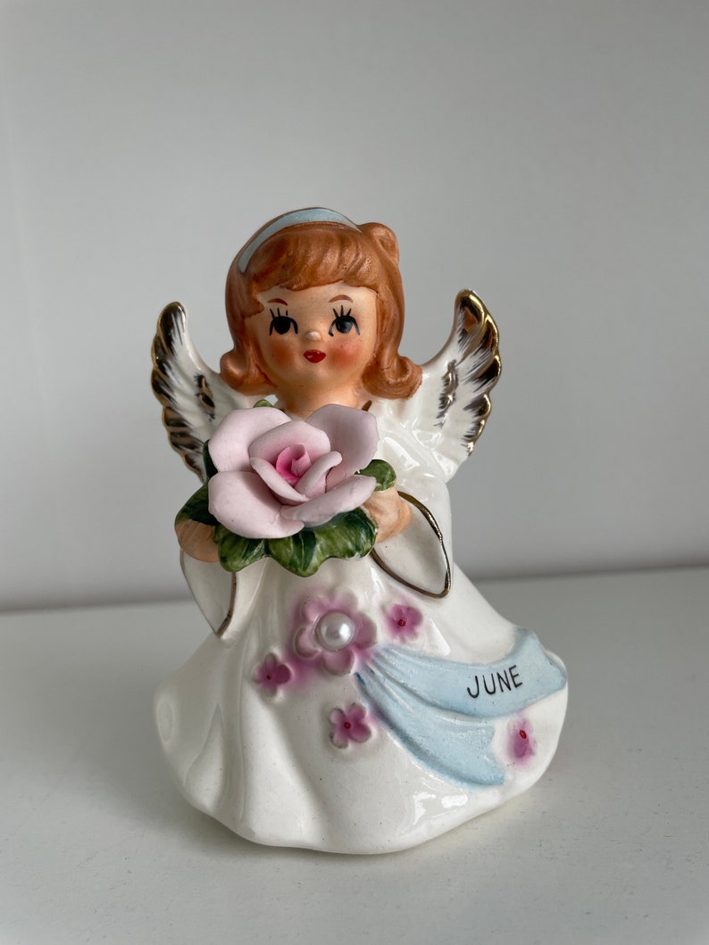 Vintage Lefton June Angel of the Month Figurine With Flower - Etsy