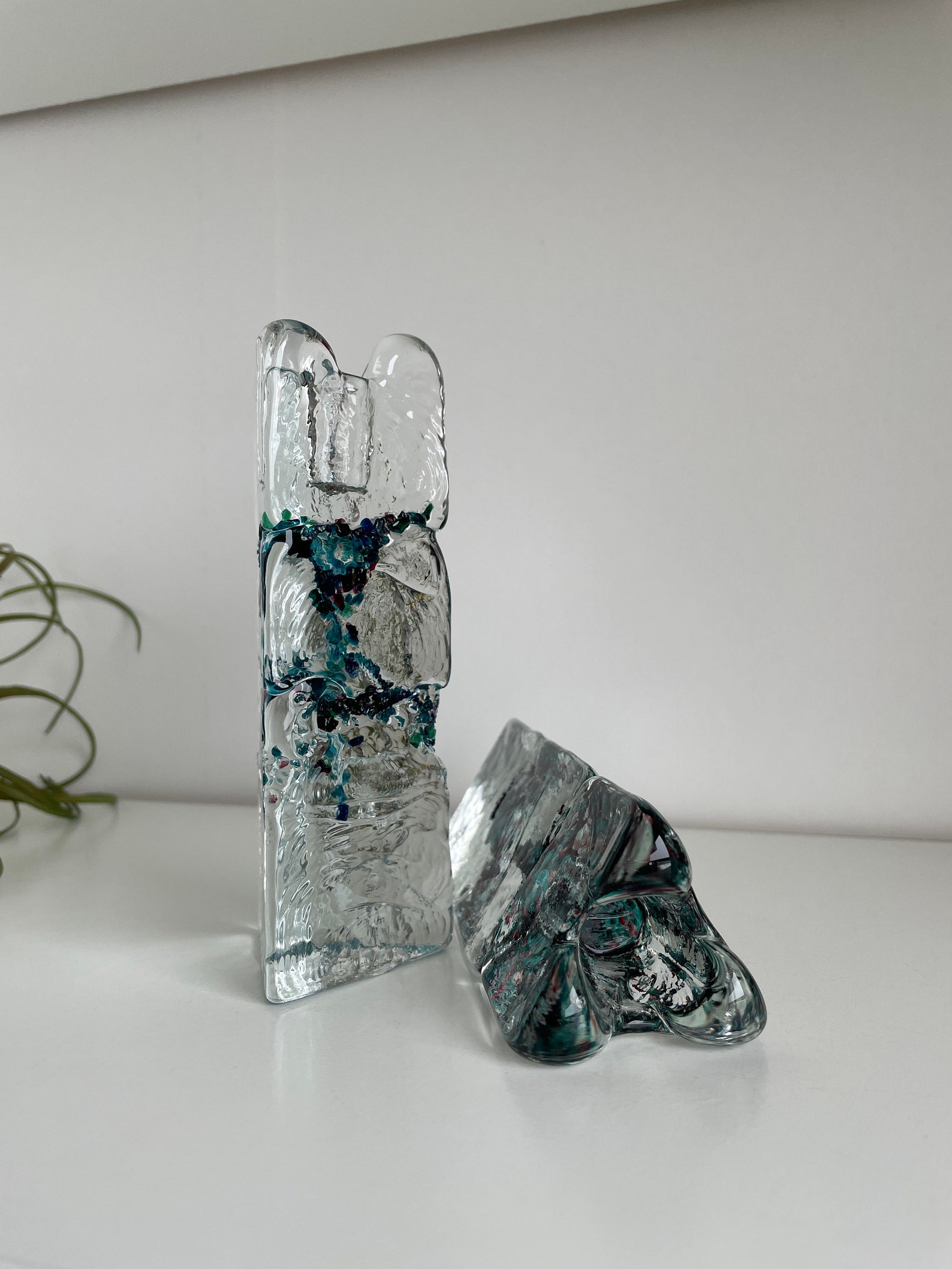 Sculpted Ice Candlestick Holders Pair of Canadian Art Glass - Etsy