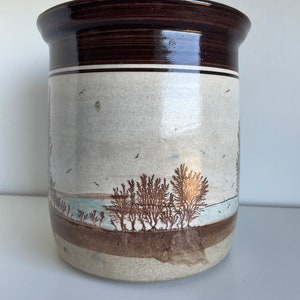 Stoneware Pottery Cookie Jar Beach Landscape Handpainted Pottery, Mocha Diffusion Canadian ...