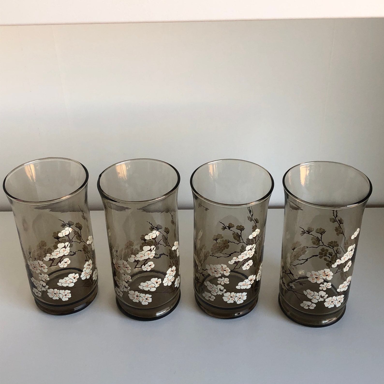 Set of 4 Vintage Libbey Smoky Floral Drinking Glasses Libbey - Etsy