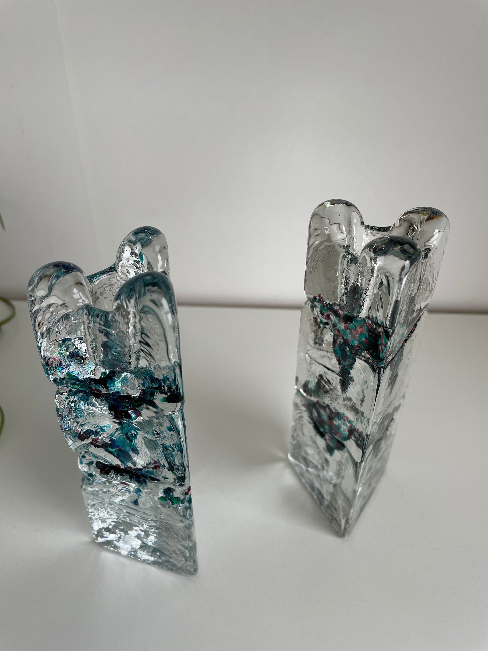 Sculpted Ice Candlestick Holders Pair of Canadian Art Glass | Etsy