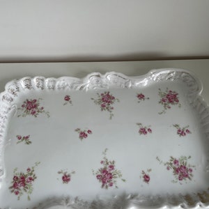 Victoria Rectangular Dresser Tray - Pink Cabbage Roses Large Gilded ...