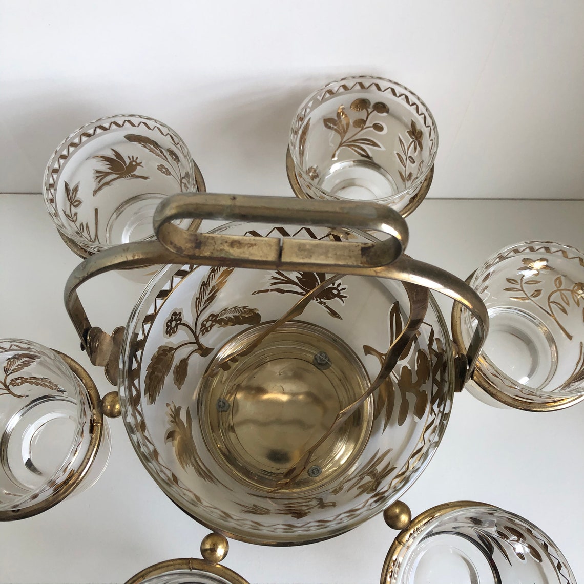 Vintage Ice Bucket & Glasses Caddy Set Gold / Frosted Glass - Etsy