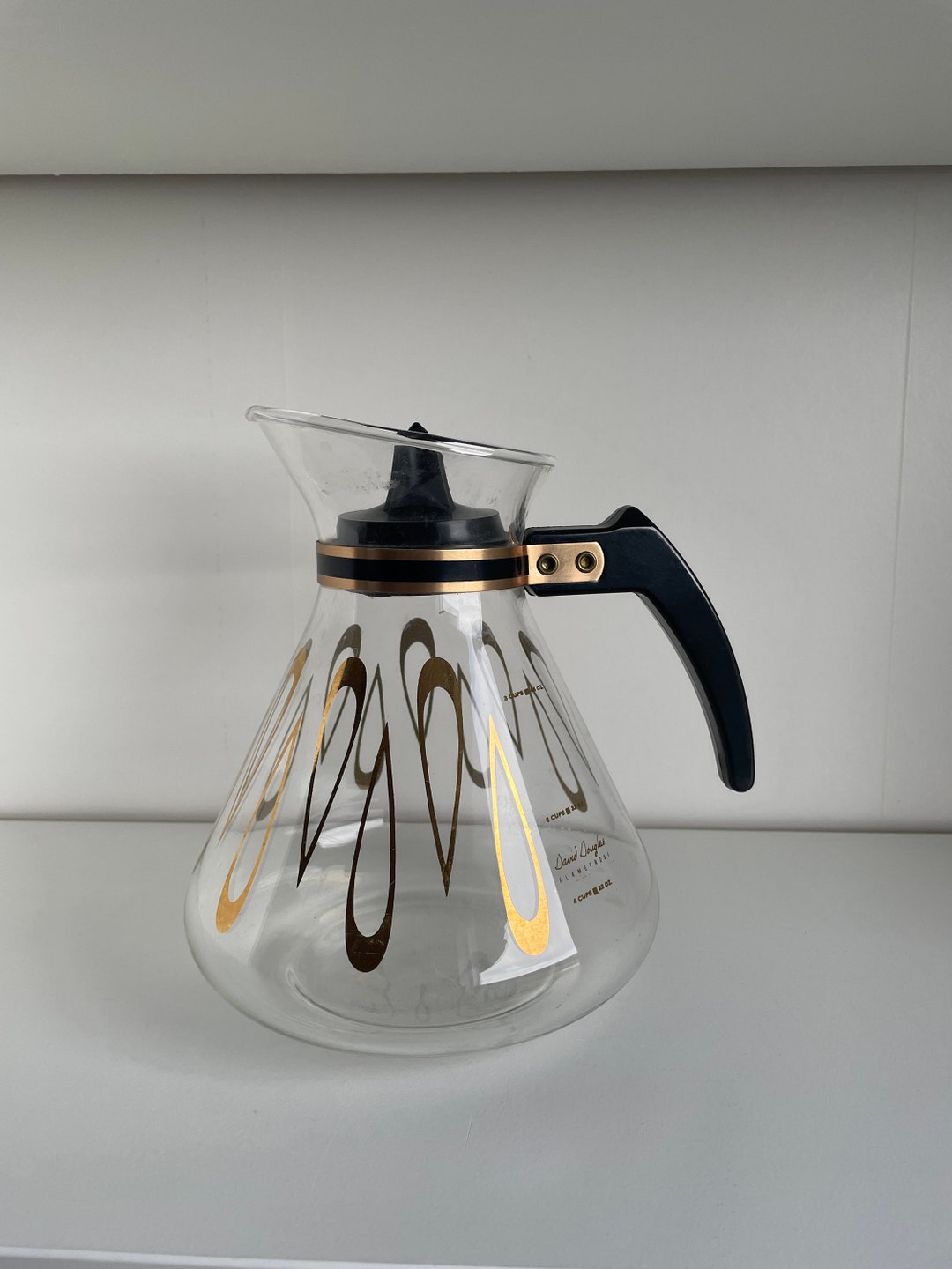 Retro Gold Teardrop Coffee Carafe - Mid Century David Douglas Glass ...