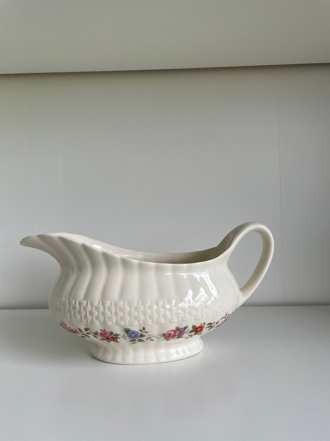 Vintage Solian Ware Bone China Gravy Boat: Floral Basket Weave, 1930s ...
