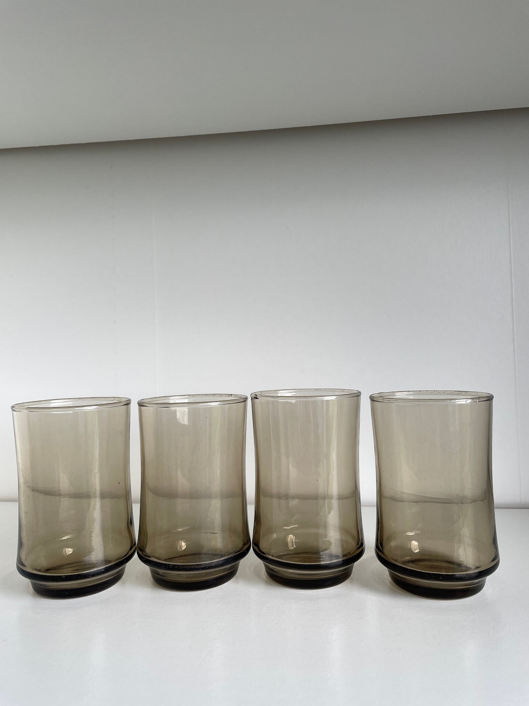 4 Retro Smoky Drinking Glasses - Set of Four Smokey Purple Libbey Glass ...