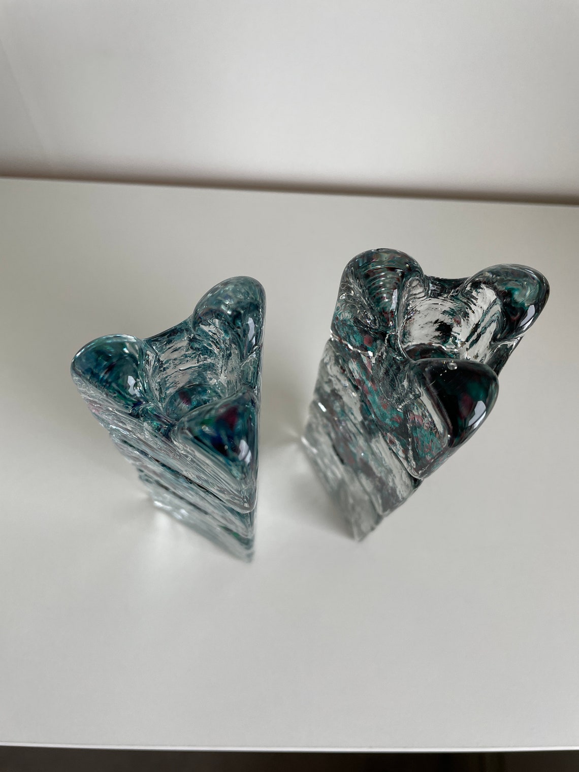 Sculpted Ice Candlestick Holders Pair of Canadian Art Glass | Etsy