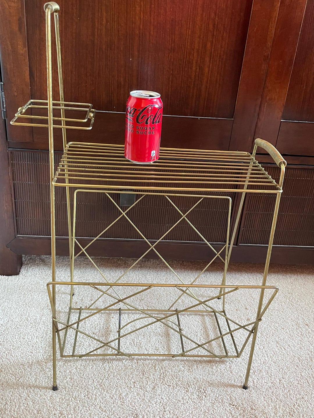 Vintage Brass Wire Magazine Rack With Ashtray Holder, Retro Magazine ...