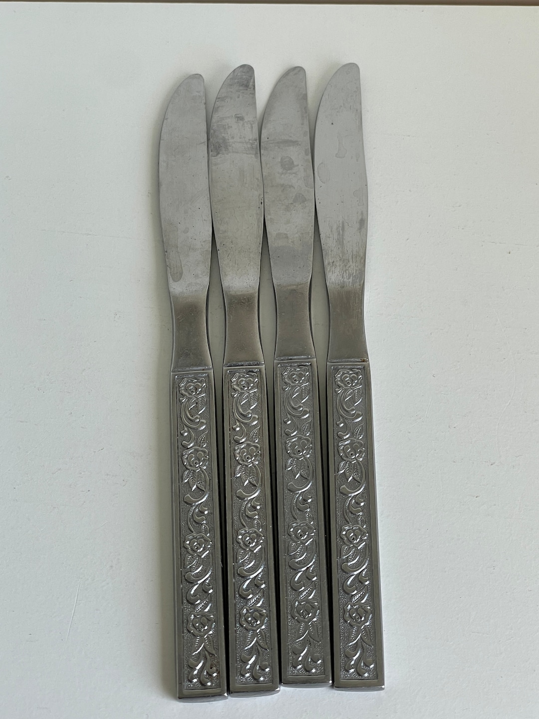 4 Vintage Floral Stainless Steel Butter Knives - Set of 4 Retro Rose ...