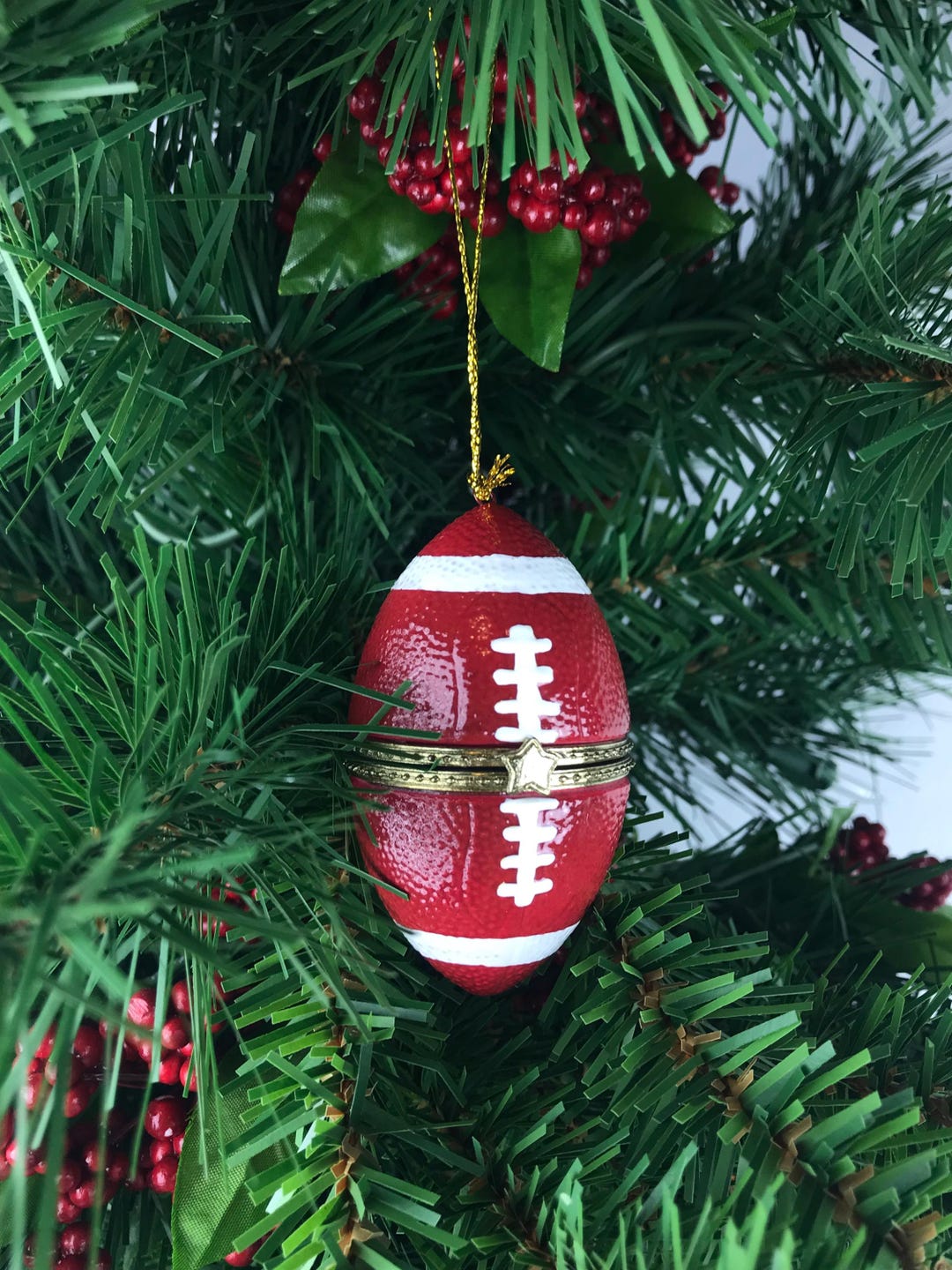 Football Sport Porcelain Hinged Gift Trinket Christmas Ornament ...