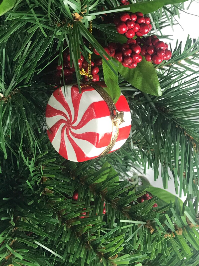 Peppermint Candy Porcelain Hinged Gift Trinket Christmas Ornament ...
