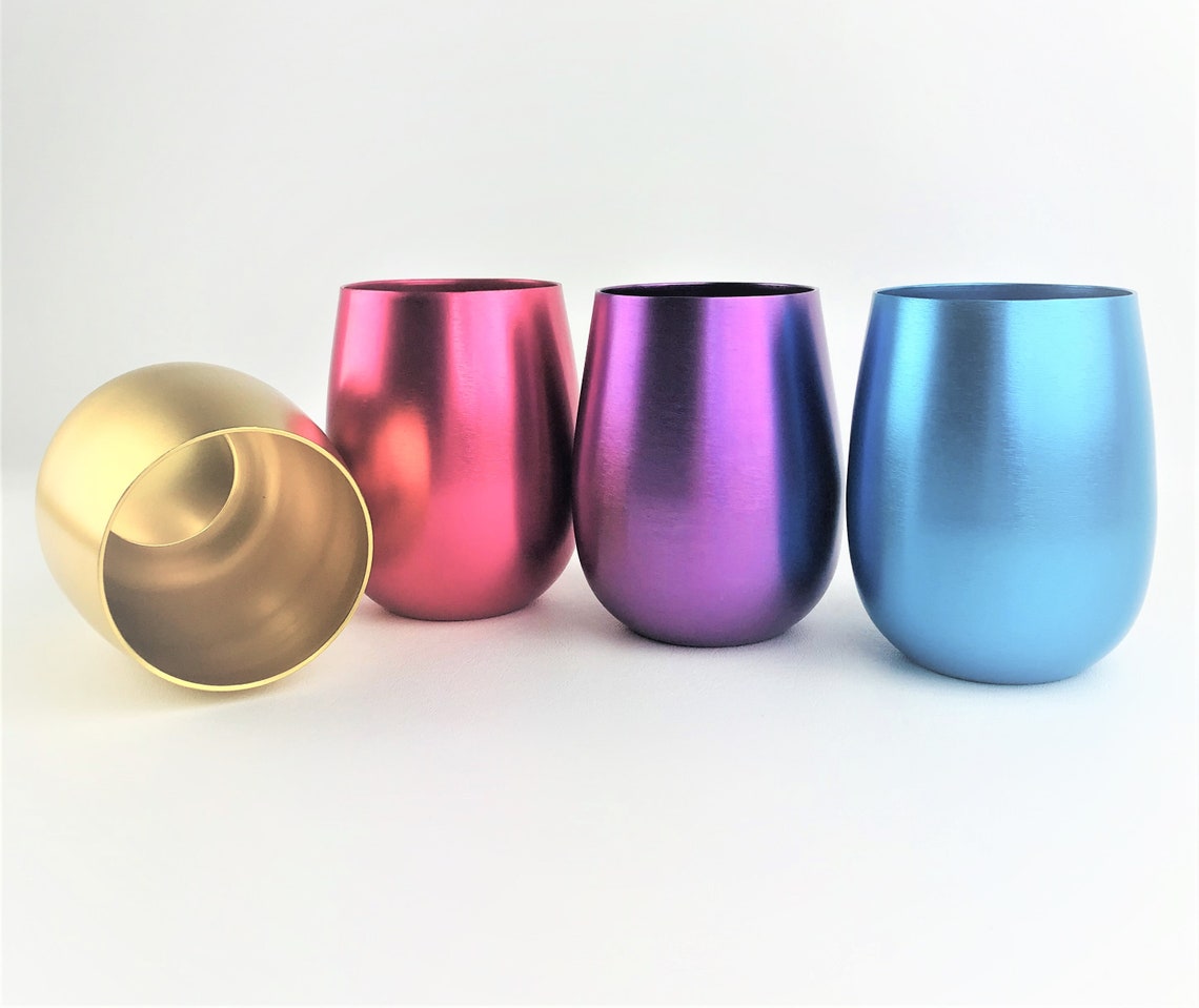 Retro Aluminum Stemless Wine Glasses Set 4 Unbreakable Metal - Etsy