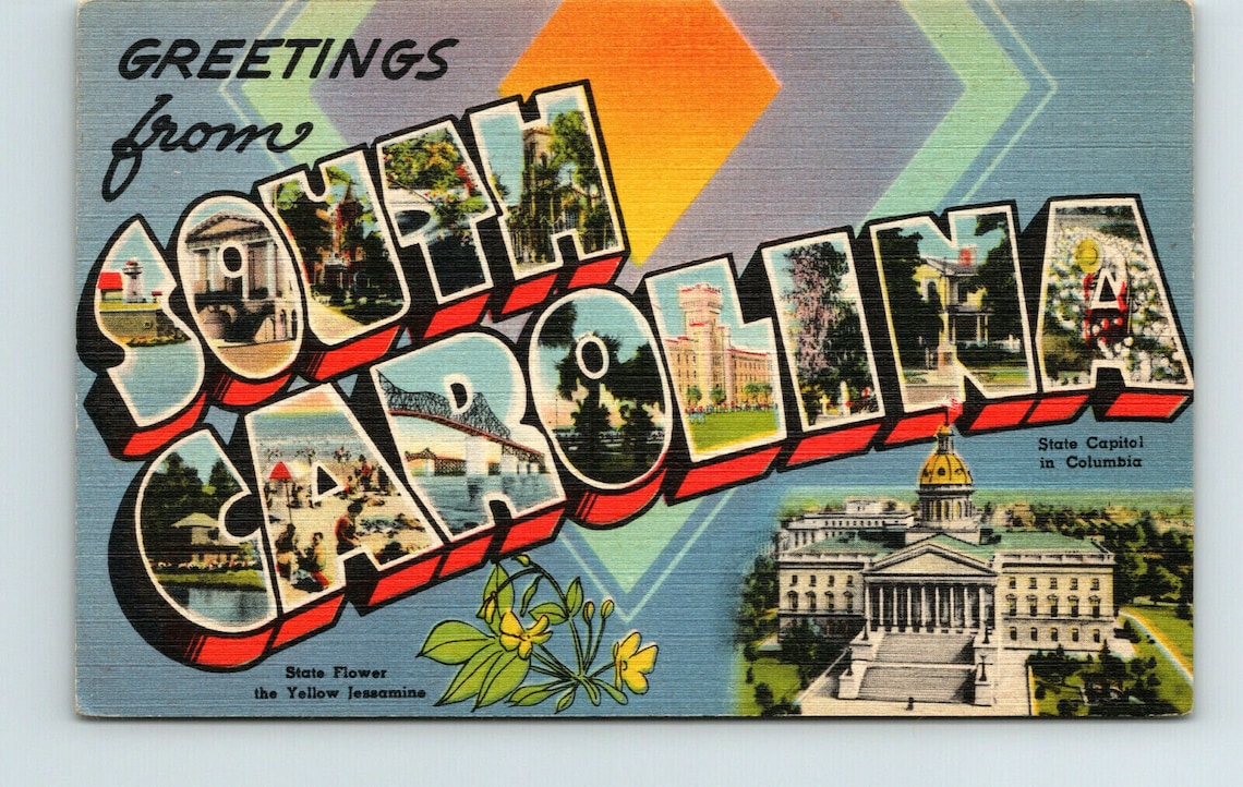 Greetings From South Carolina Large Letter Vintage Linen Postcard - Etsy