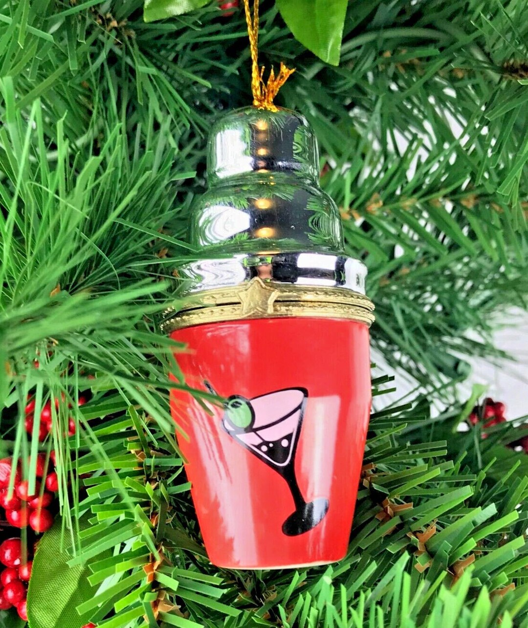 Martini Cocktail Shaker Porcelain Hinged Gift Trinket Christmas ...
