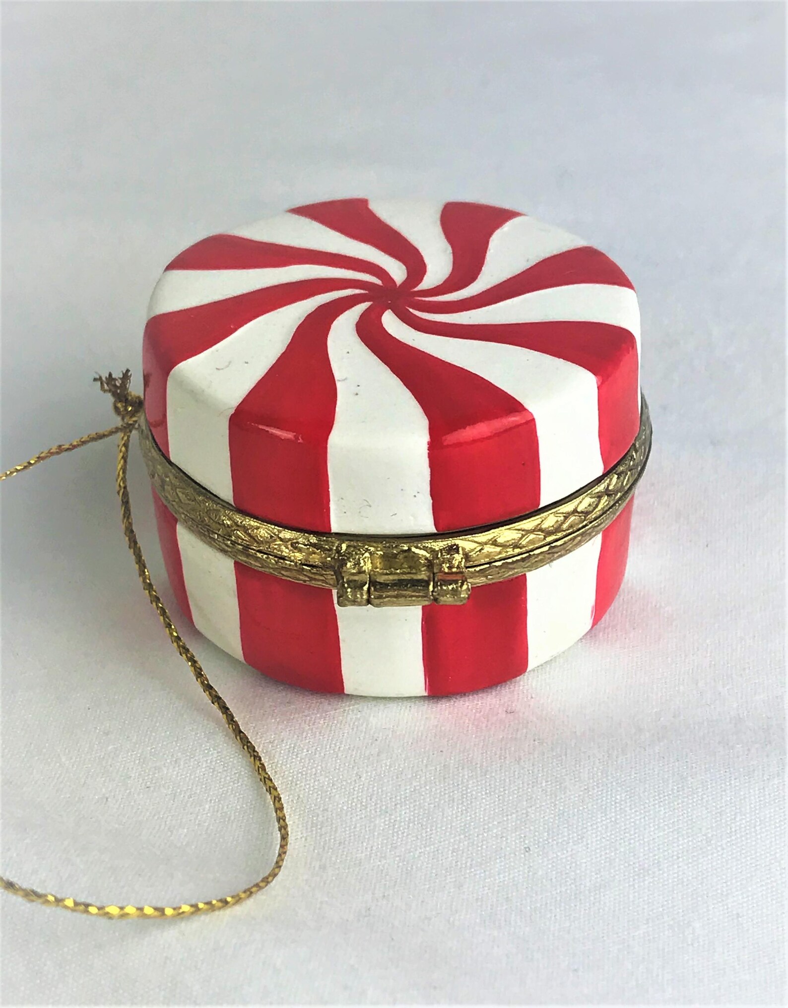 Peppermint Candy Porcelain Hinged Gift Trinket Christmas Ornament ...