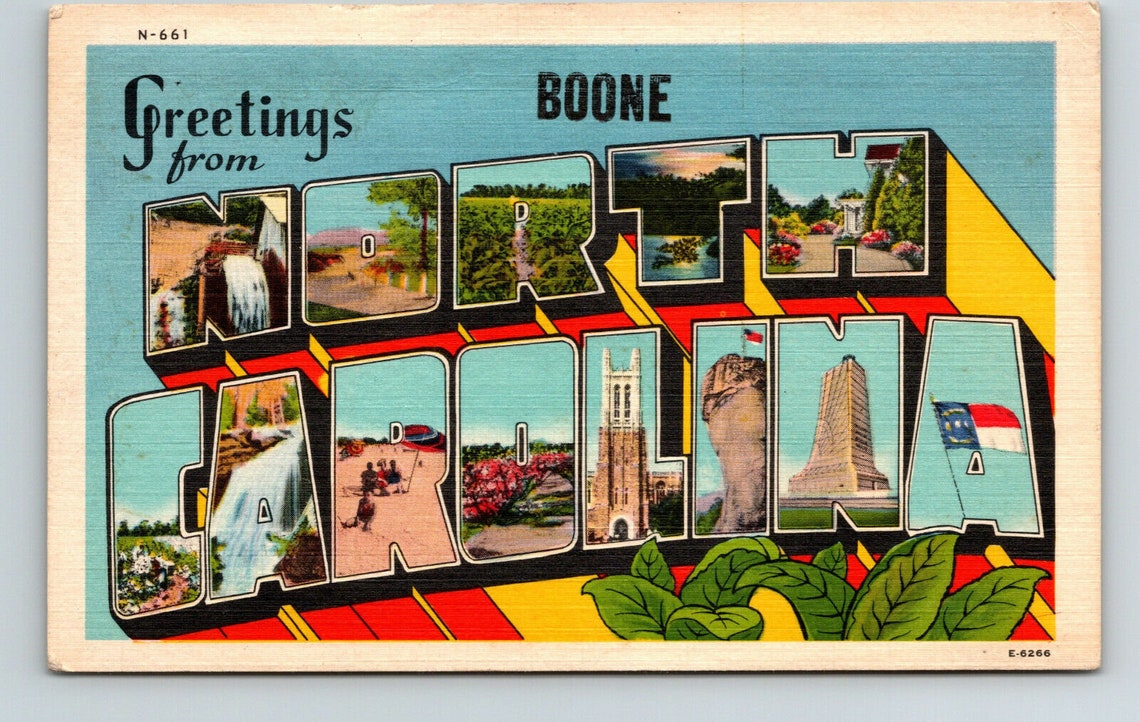 Greetings From Boone North Carolina Large Letter Vintage Linen Postcard ...