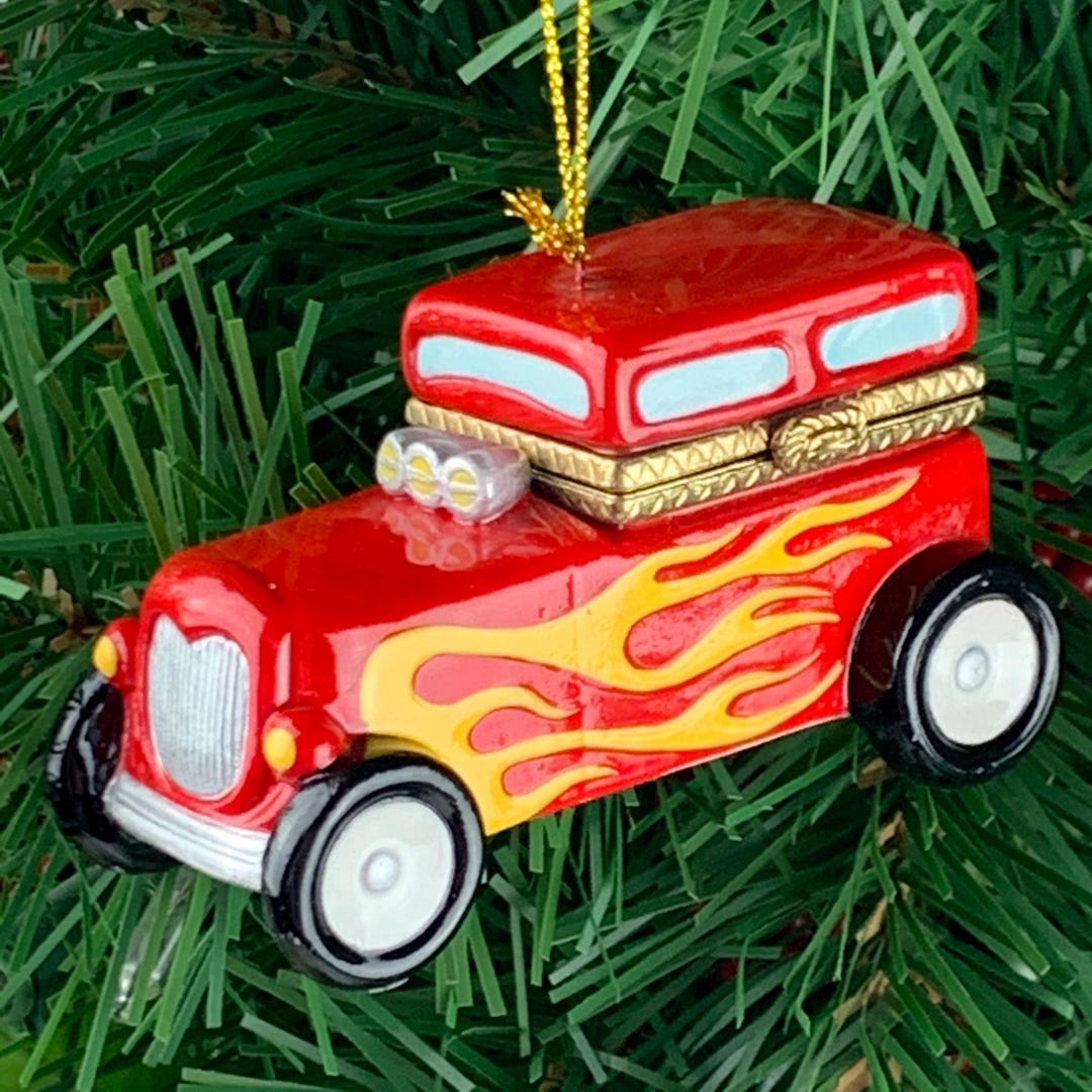 Hot Rod Classic Car Porcelain Hinged Gift Trinket Christmas Ornament ...