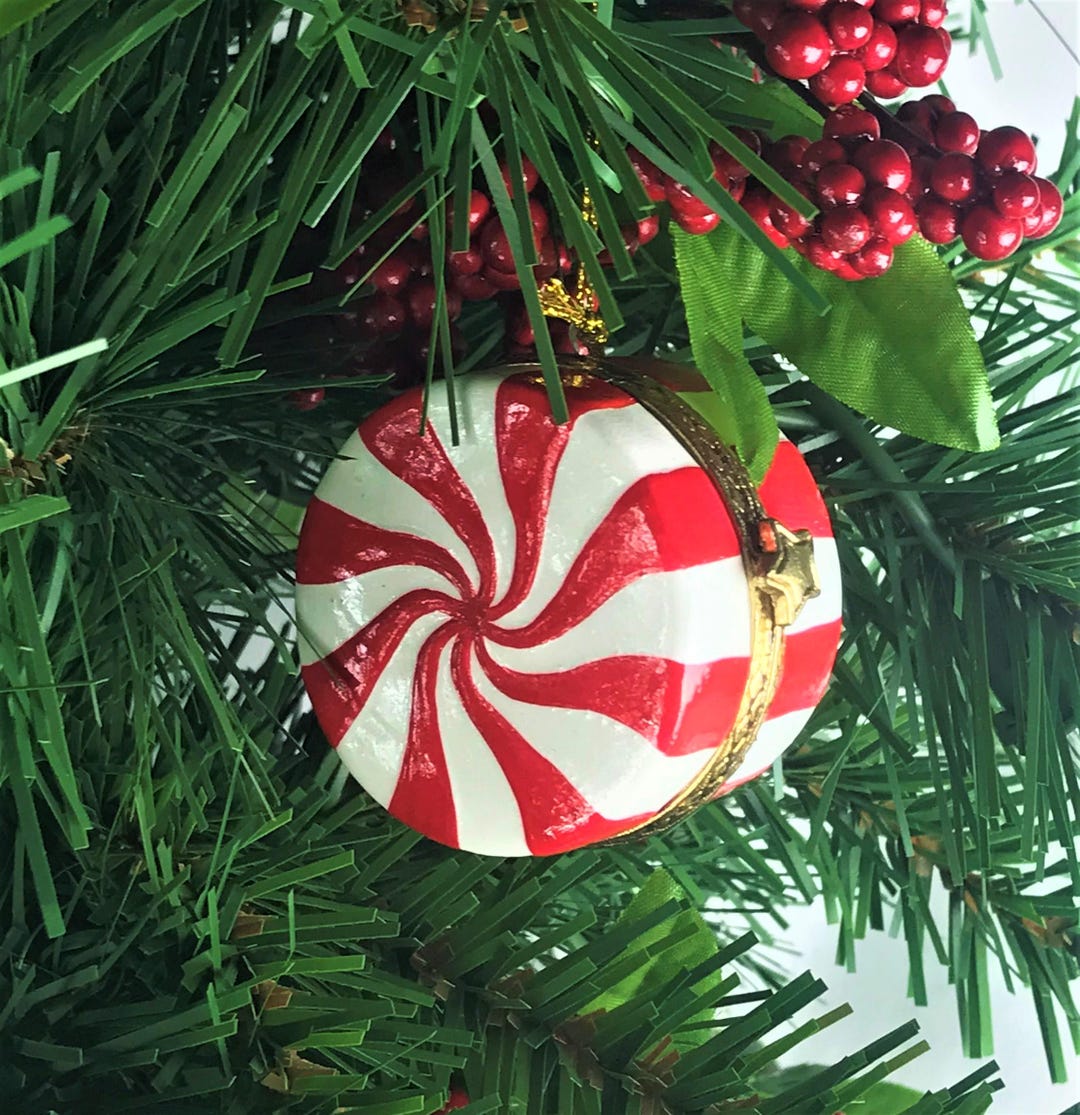 Peppermint Candy Porcelain Hinged Gift Trinket Christmas Ornament ...