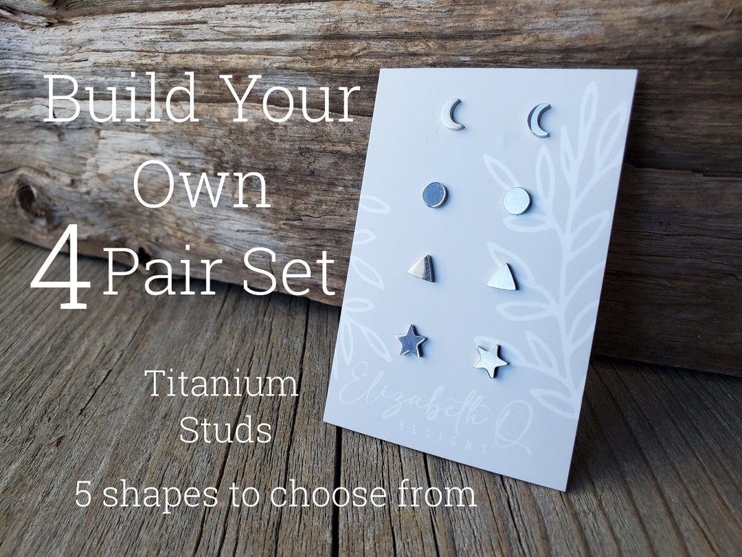 Titanium Stud Earring Set, Hypoallergenic, 4 Pair Gift Set, Minimalist ...