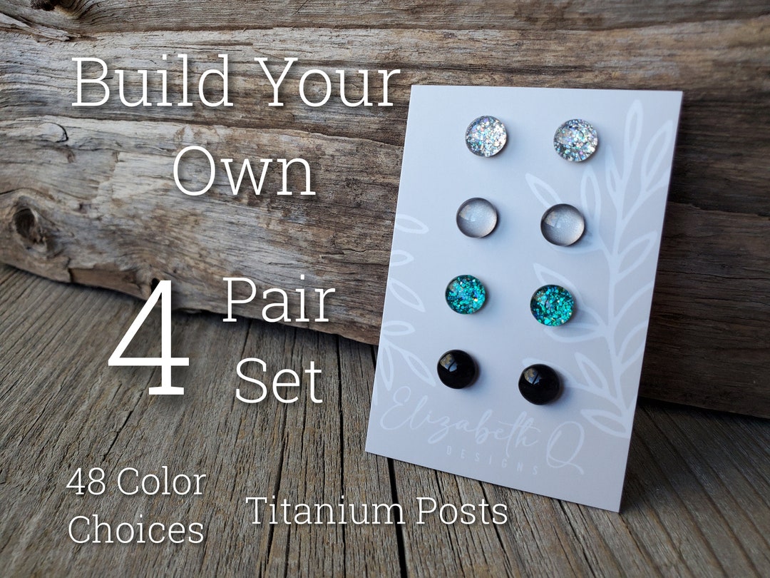 Build Your Own Custom Earring Set, Glitter Studs Gift Box 4 Pair Set ...