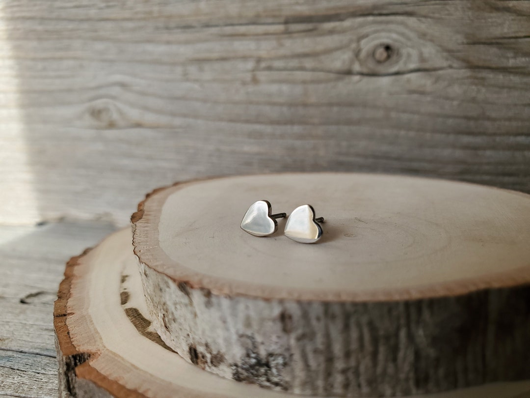 Titanium Heart Stud Earrings for Earlobe Piercing, Hypoallergenic ...
