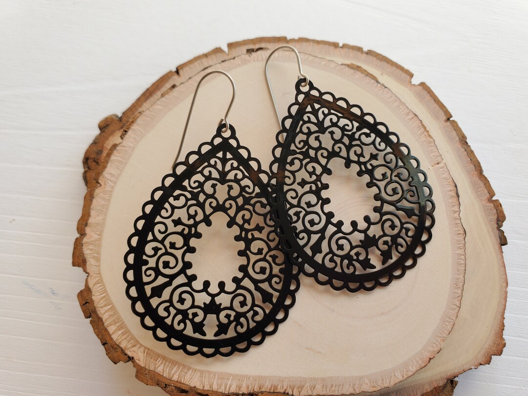 Scalloped Edge Teardrop Earrings, Five Color Choices, Titanium Hooks ...