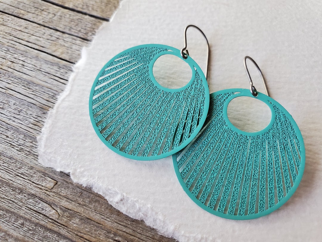 Sunburst Disc Earrings, Titanium Hooks, Sensitive Ears, Hypoallergenic ...