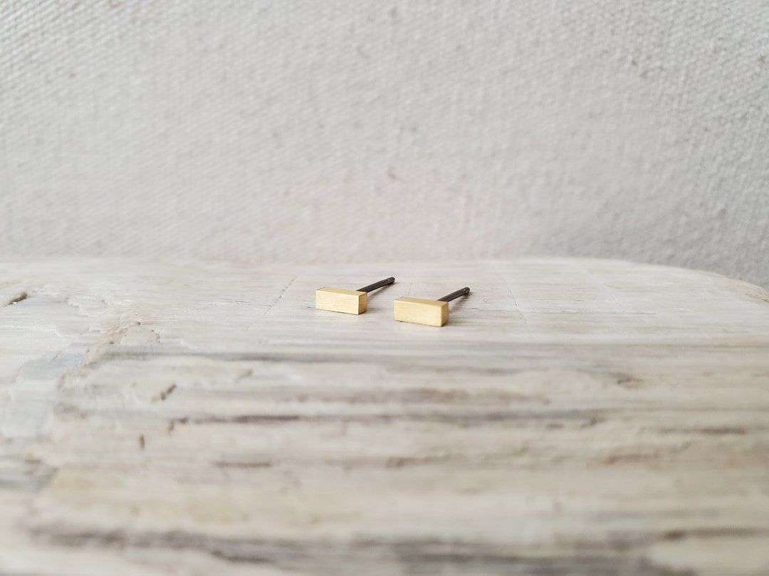 Rectangle Bar Stud, Titanium Posts, Rose Gold or Yellow Gold, Earrings ...