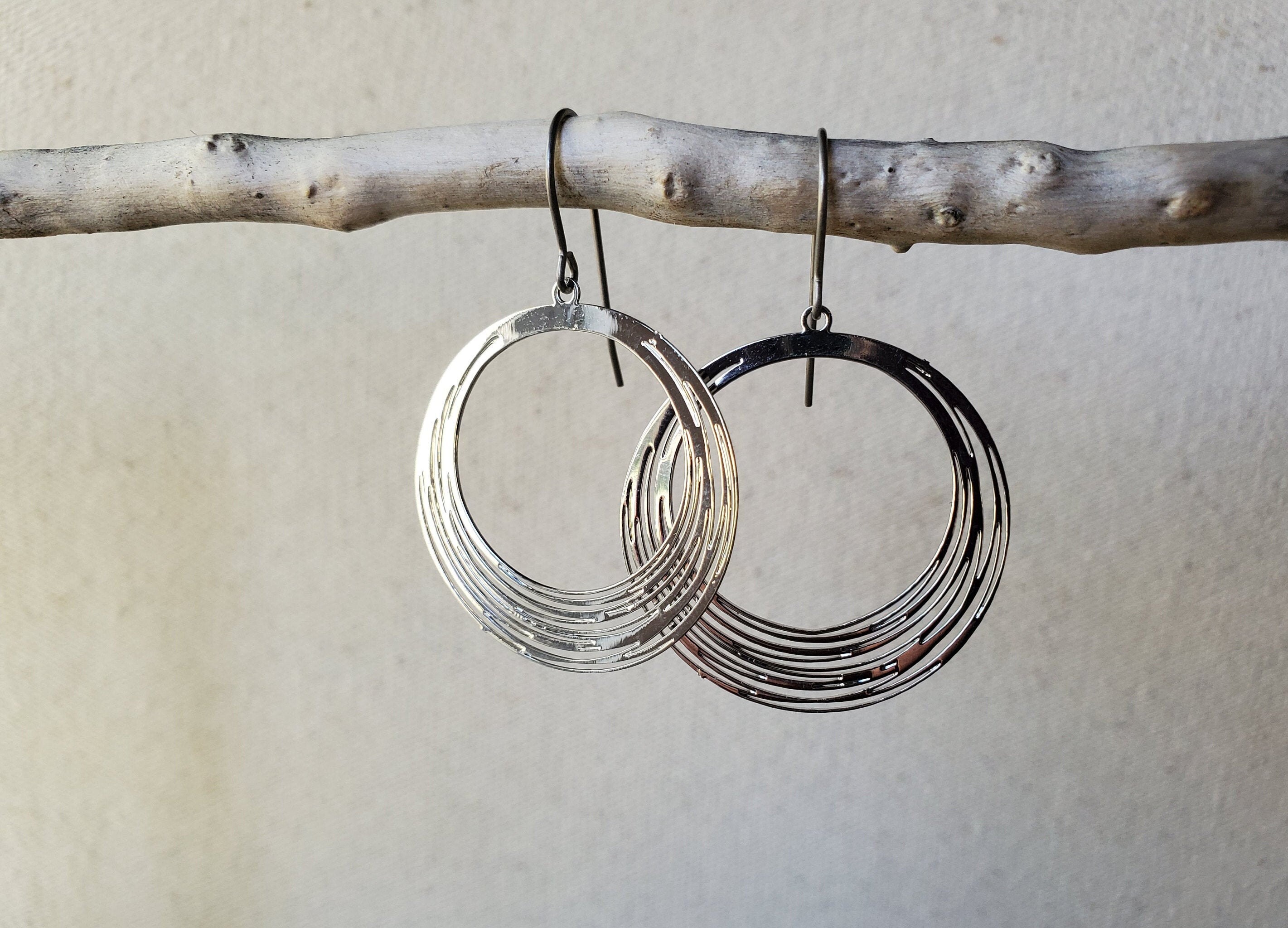Shiny Silver Hoop Earrings, Titanium Hooks, Sensitive Ears ...