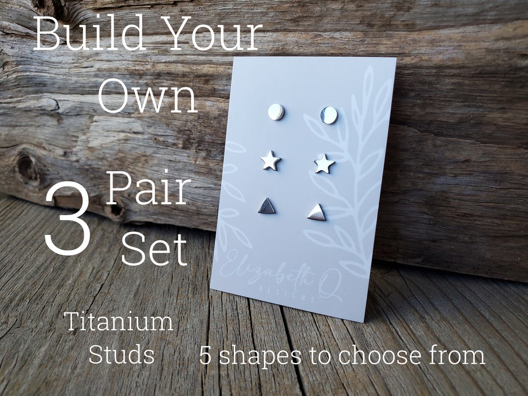 Titanium Stud Earring Set, Hypoallergenic, 3 Pair Gift Set, Minimalist ...