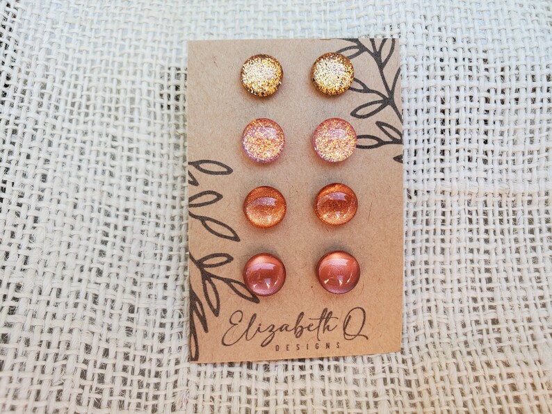 Copper Sunset Collection Titanium Earrings Glitter Studs | Etsy