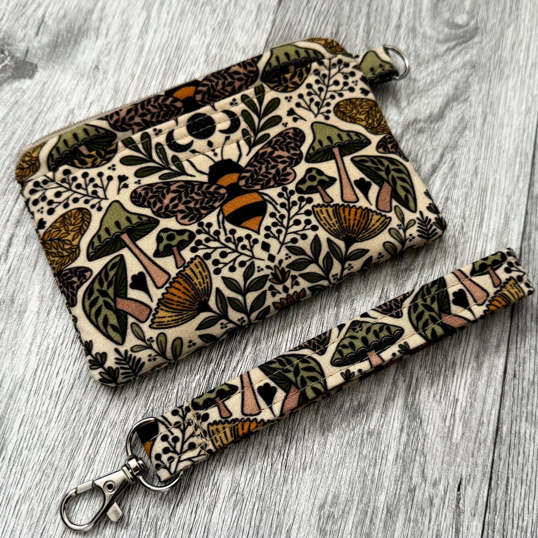 Bees & Mushrooms ID Case: Wristlet Keychain Wallet - Etsy