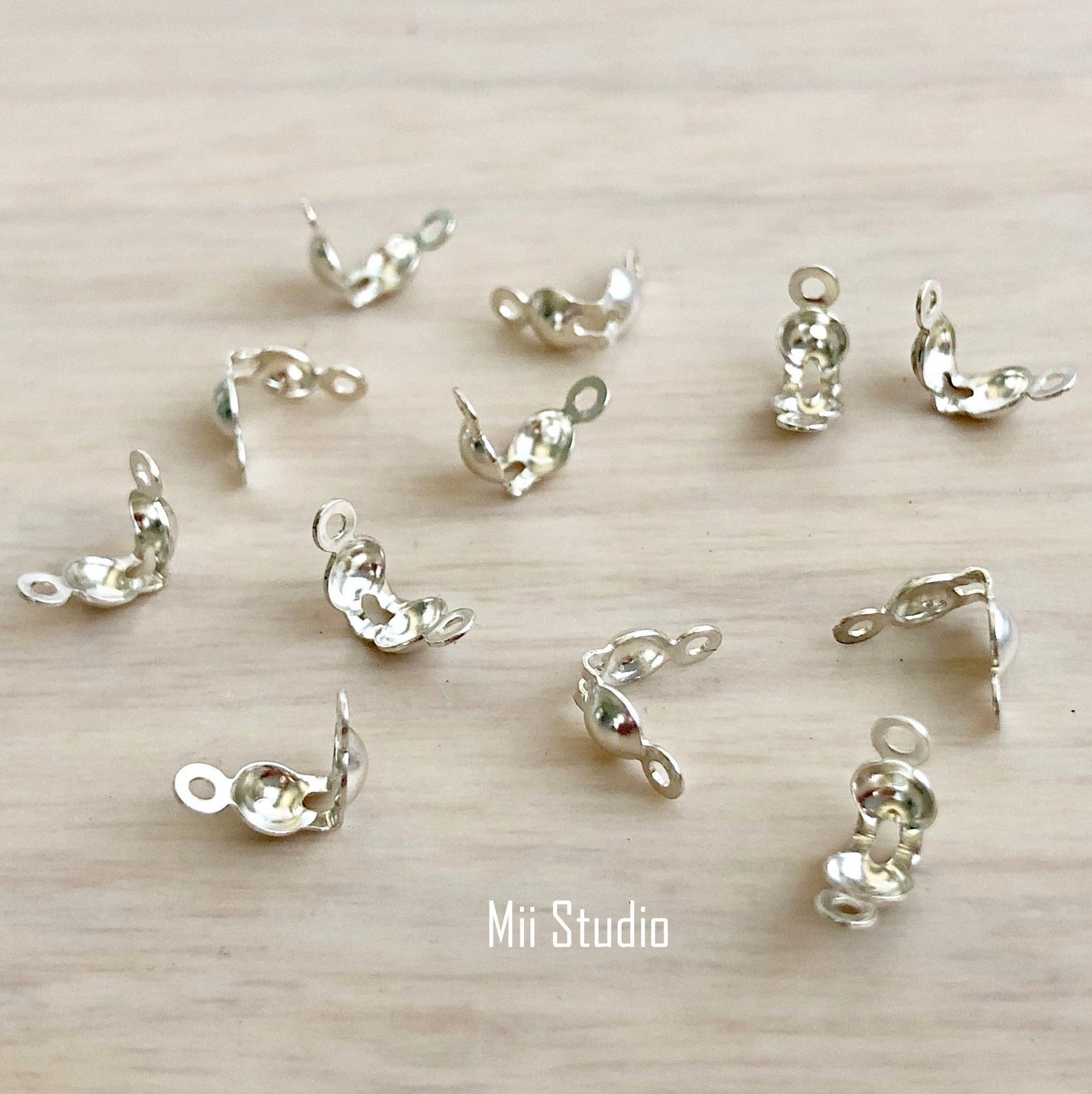 30pcs Clamshell Bead Tip Knot End Cover 925 Sterling Silver Clam Shell ...